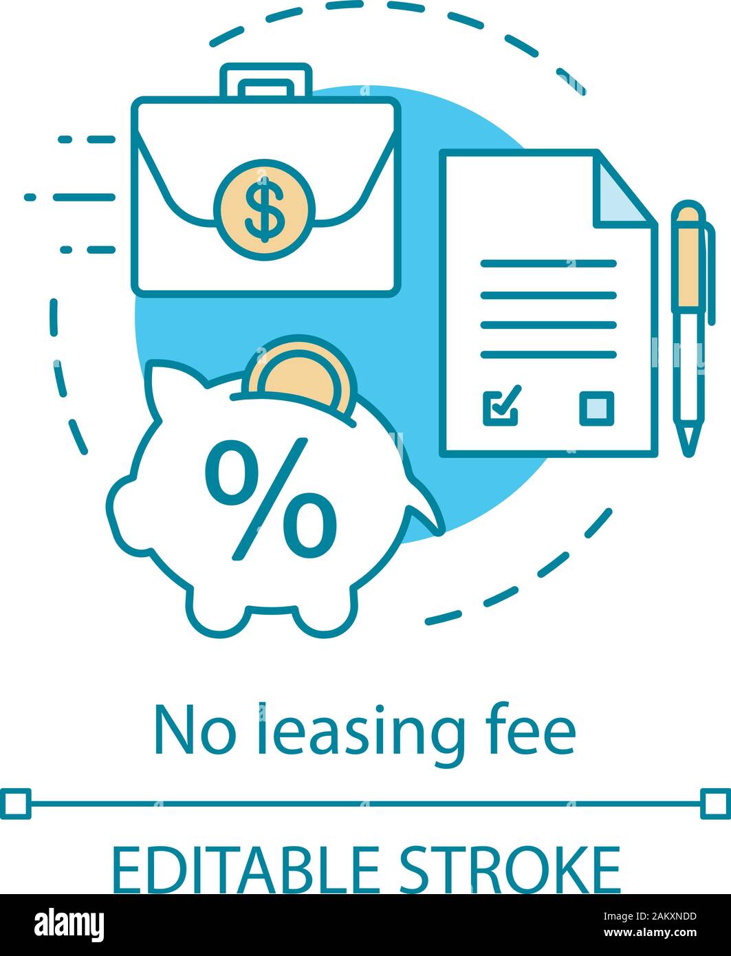 No leasing fee concept icon. Rent free period. Contract, pen, piggy ...