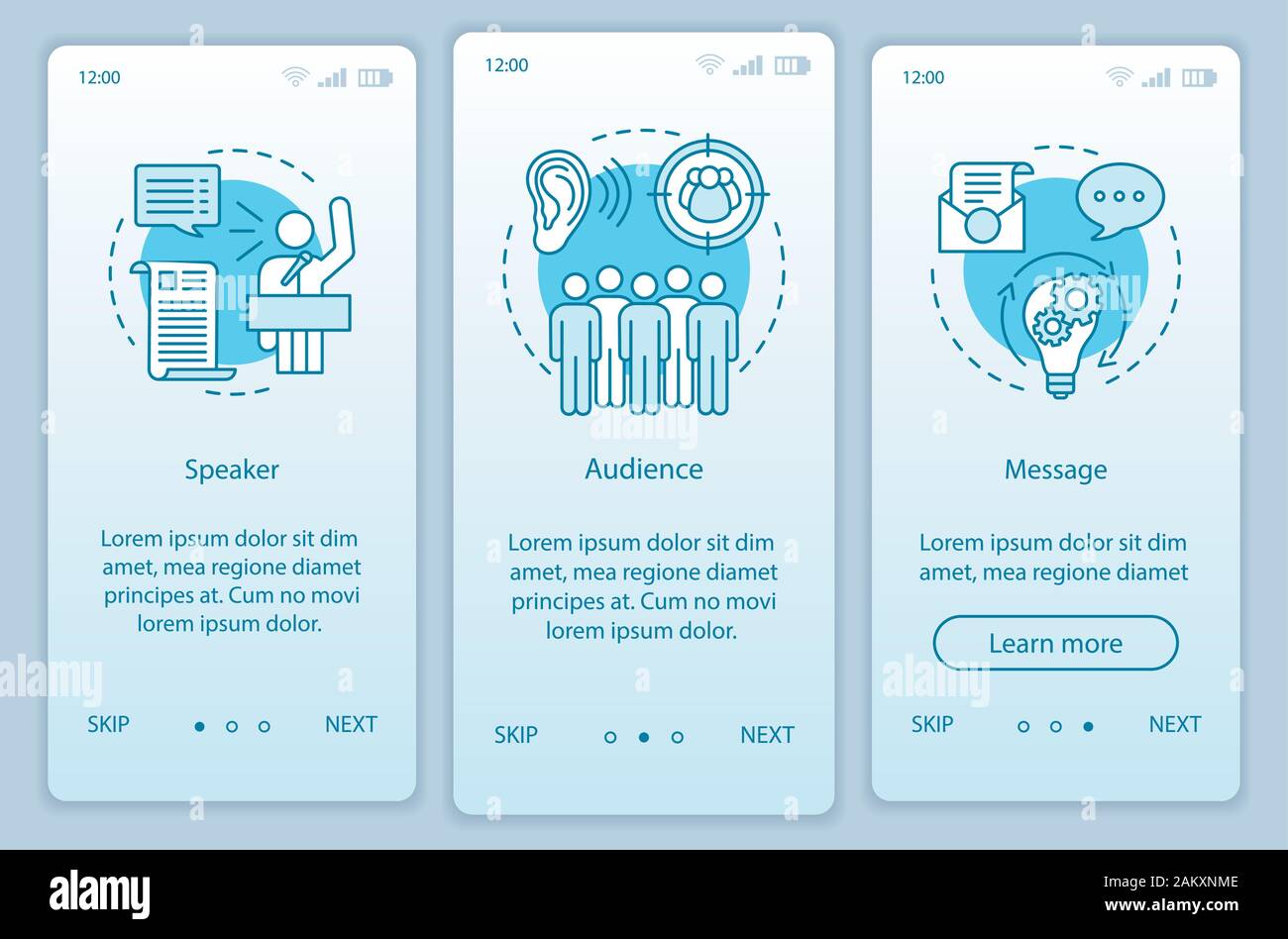 Rhetorical triangle onboarding mobile app page screen vector template. Leadership skills ...