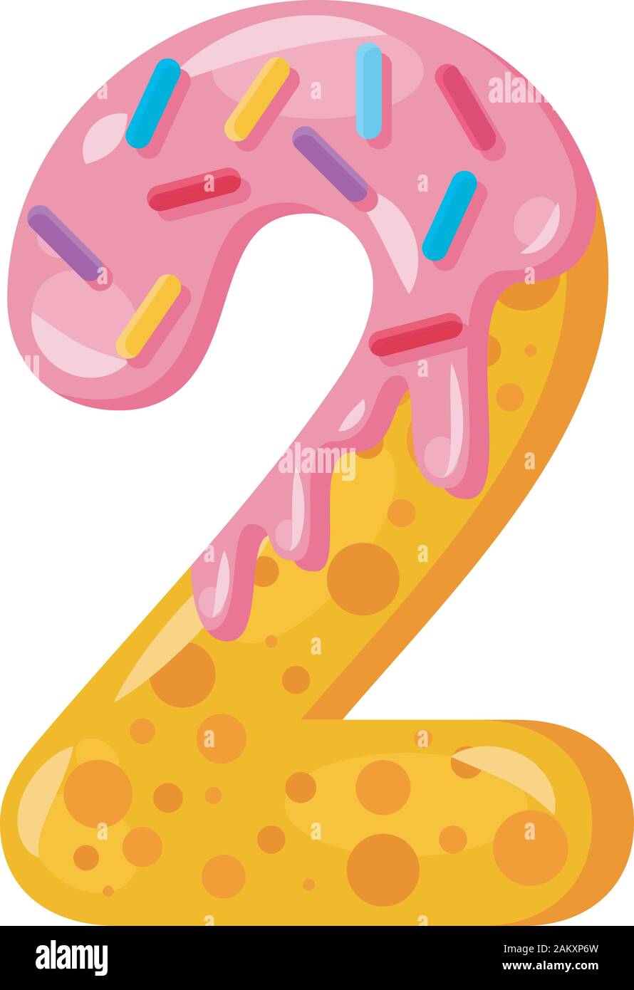 Donut cartoon two number vector illustration. Biscuit font style ...