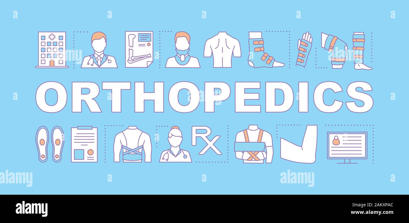 Orthopedics word concepts banner. Injury, trauma treatment. Medical ...