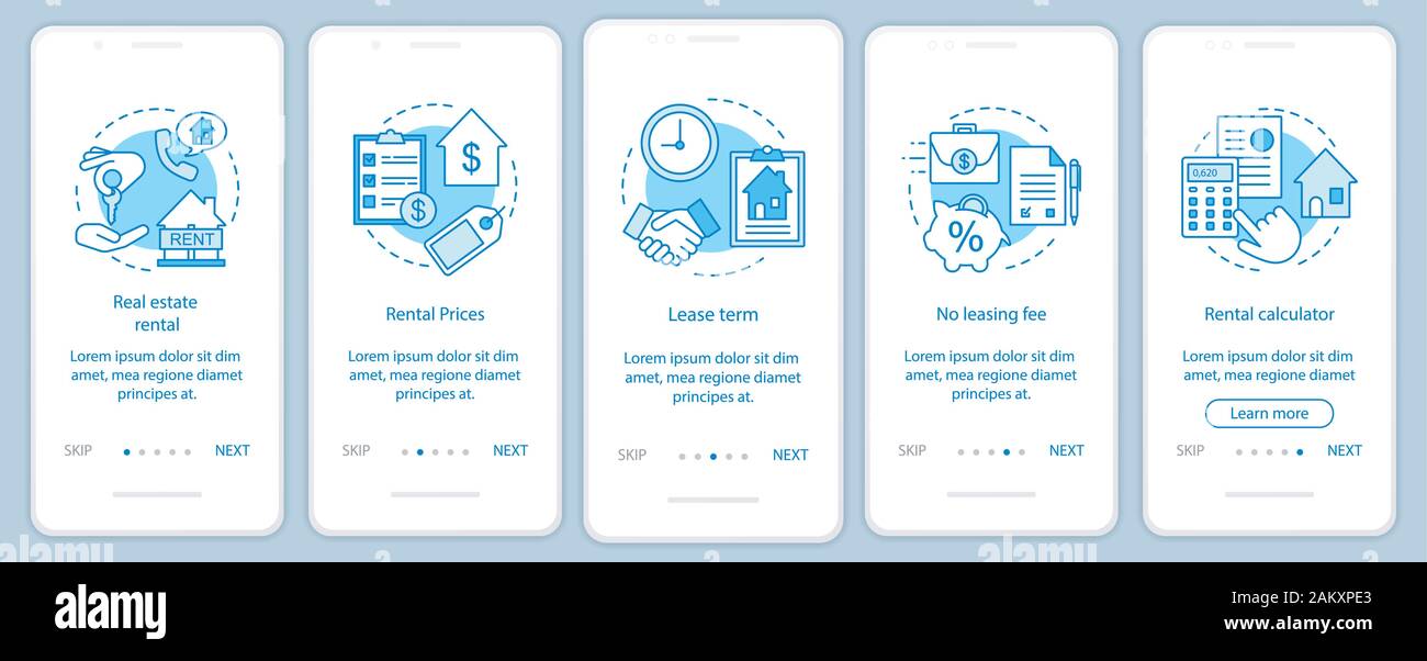 Property rental onboarding mobile app page screen with linear concepts ...