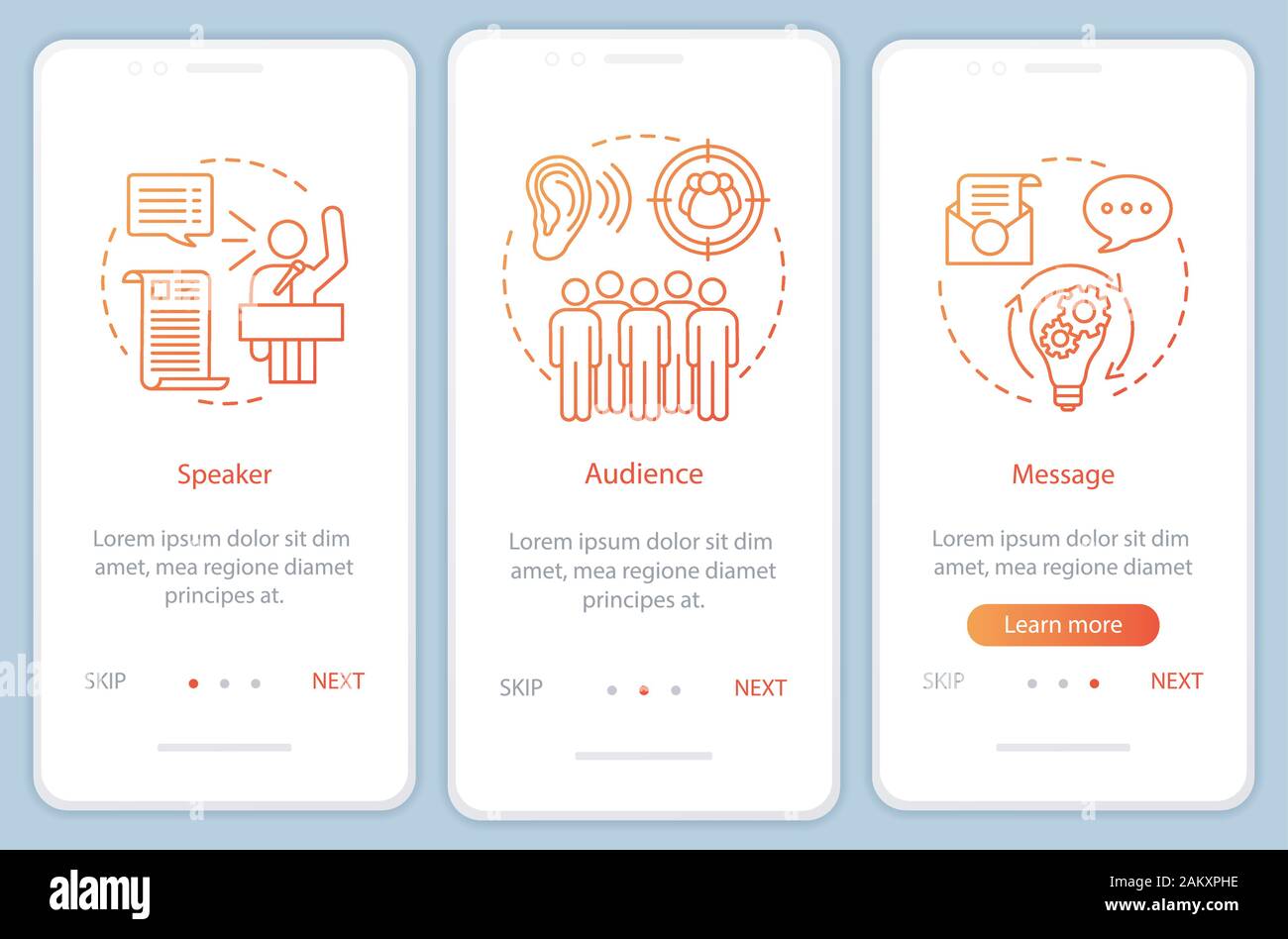 Rhetorical triangle onboarding mobile app page screen vector template ...