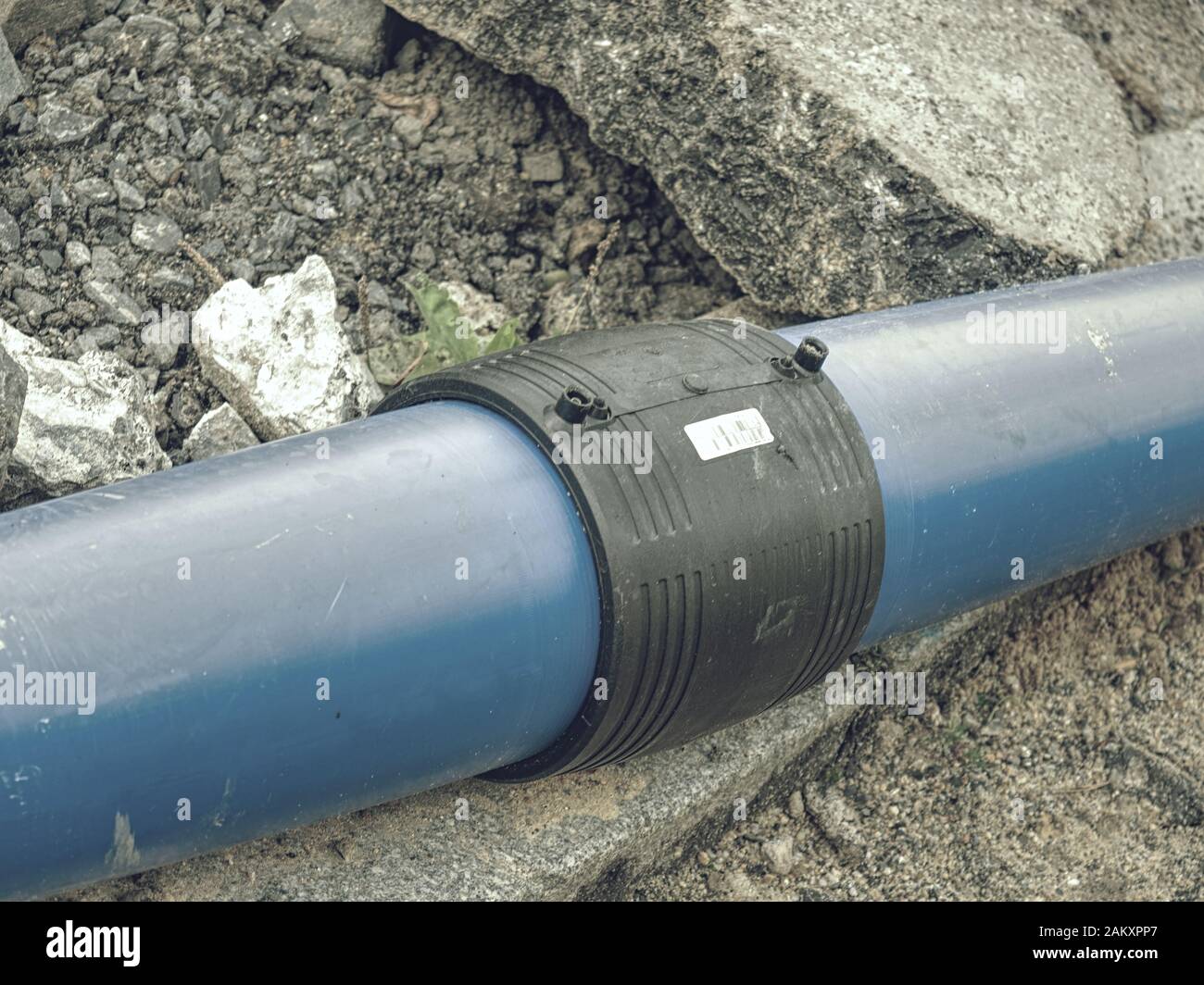 Black welding connection point for leakness. Installation of ...