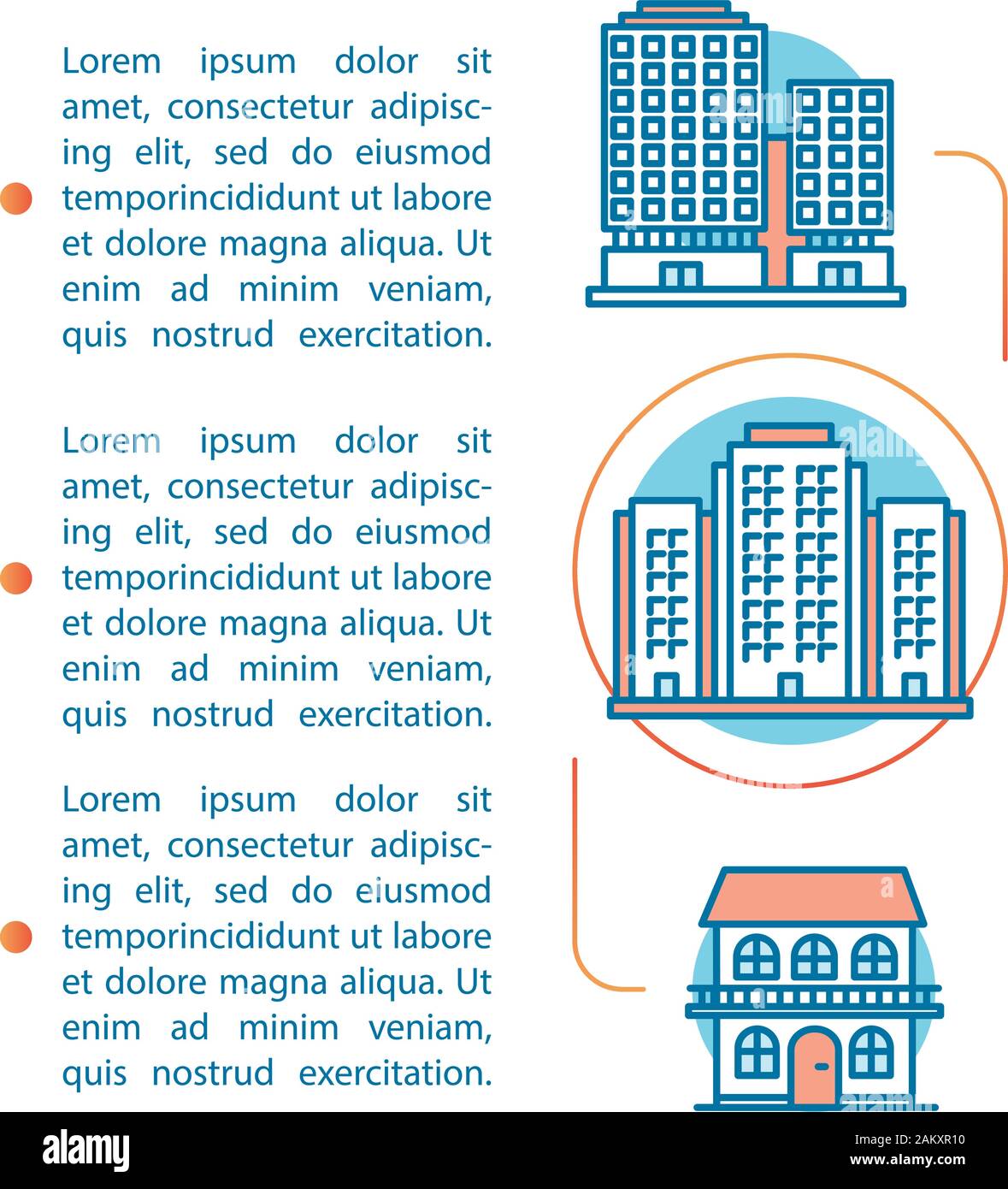 Property types article page vector template. Condo and townhouse. Brochure, magazine, booklet ...