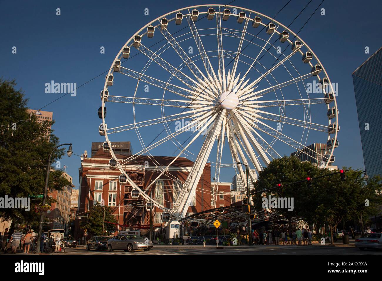 Horizontal frontal view of the Skyview Atlanta ferris wheel at ...