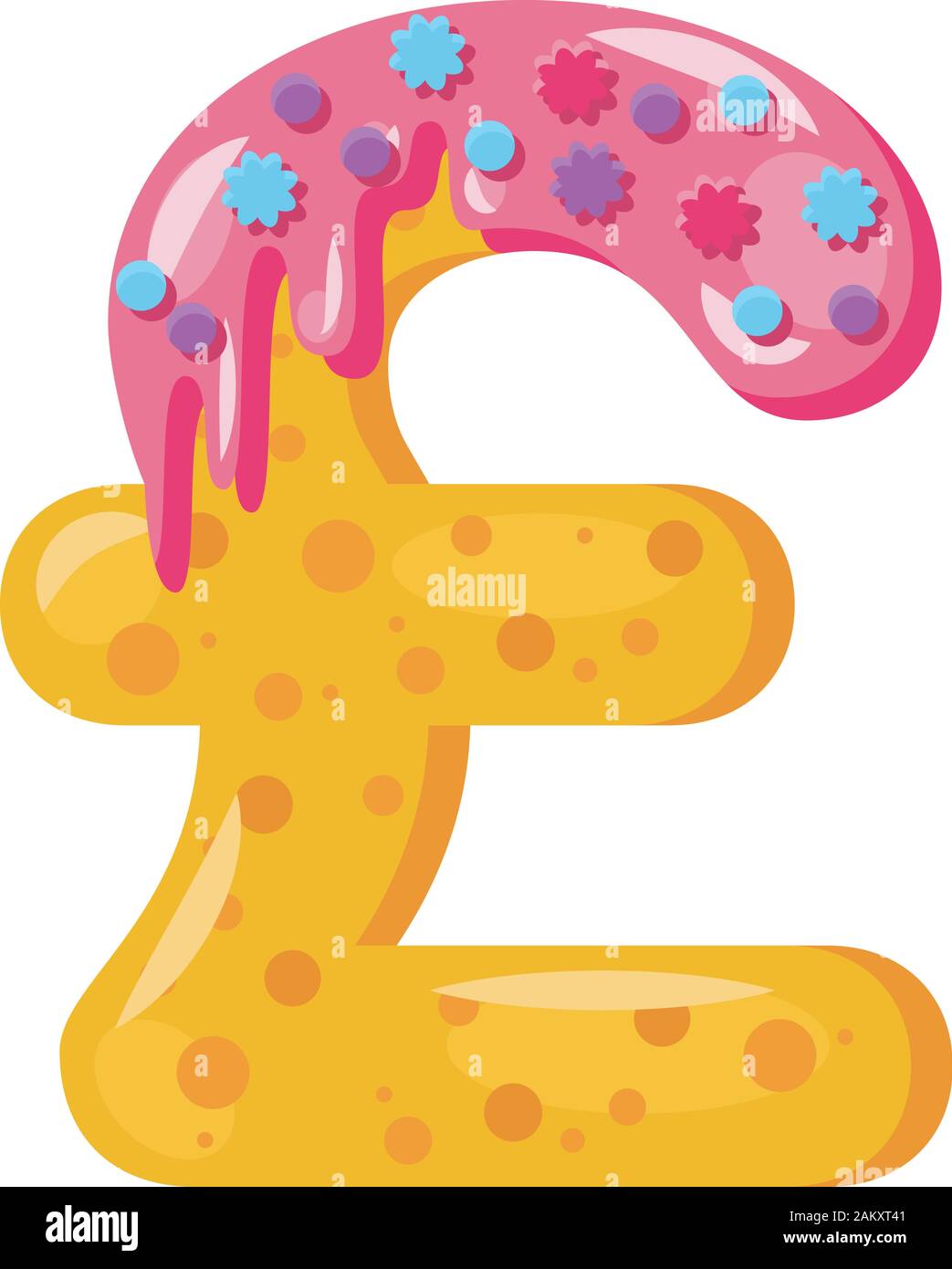 Donut cartoon pound sterling symbol vector illustration. Biscuit font ...