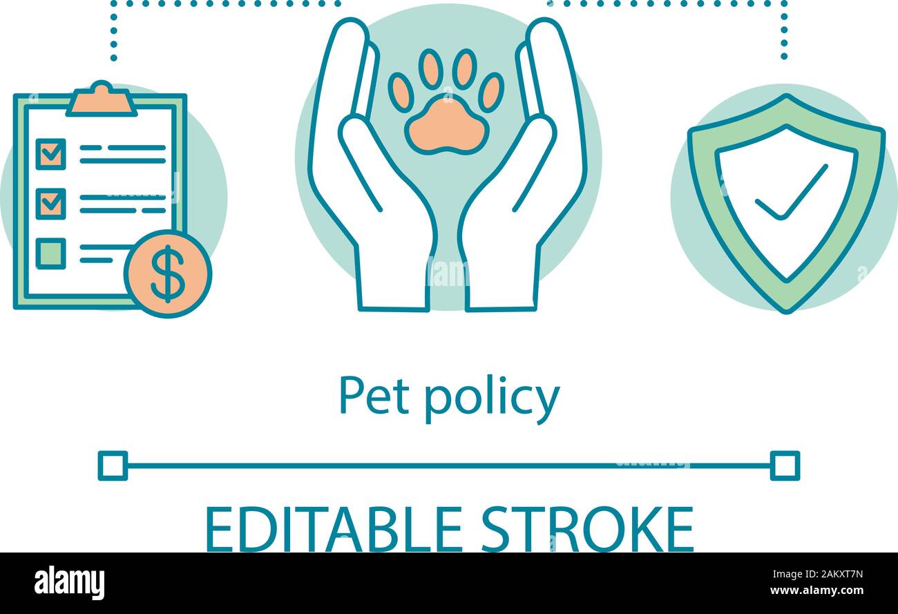 Pet policy concept icon. Animal rules. Lawbook, protecting palms, paw ...