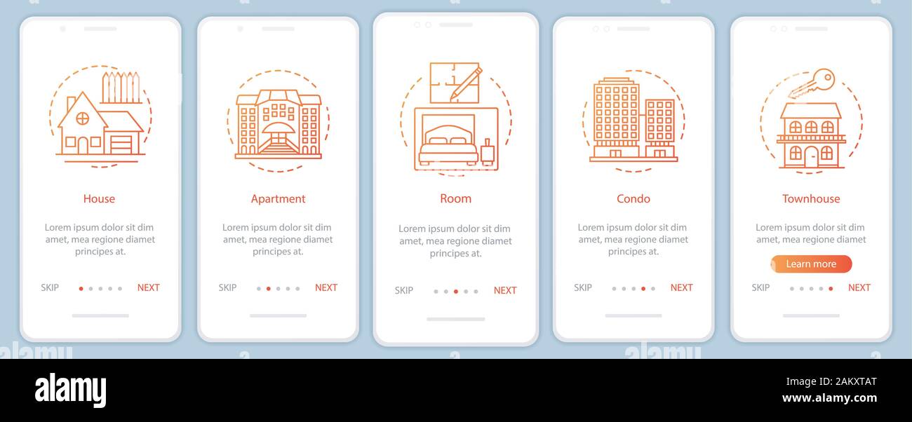 Real estate onboarding mobile app page screen with linear concepts ...