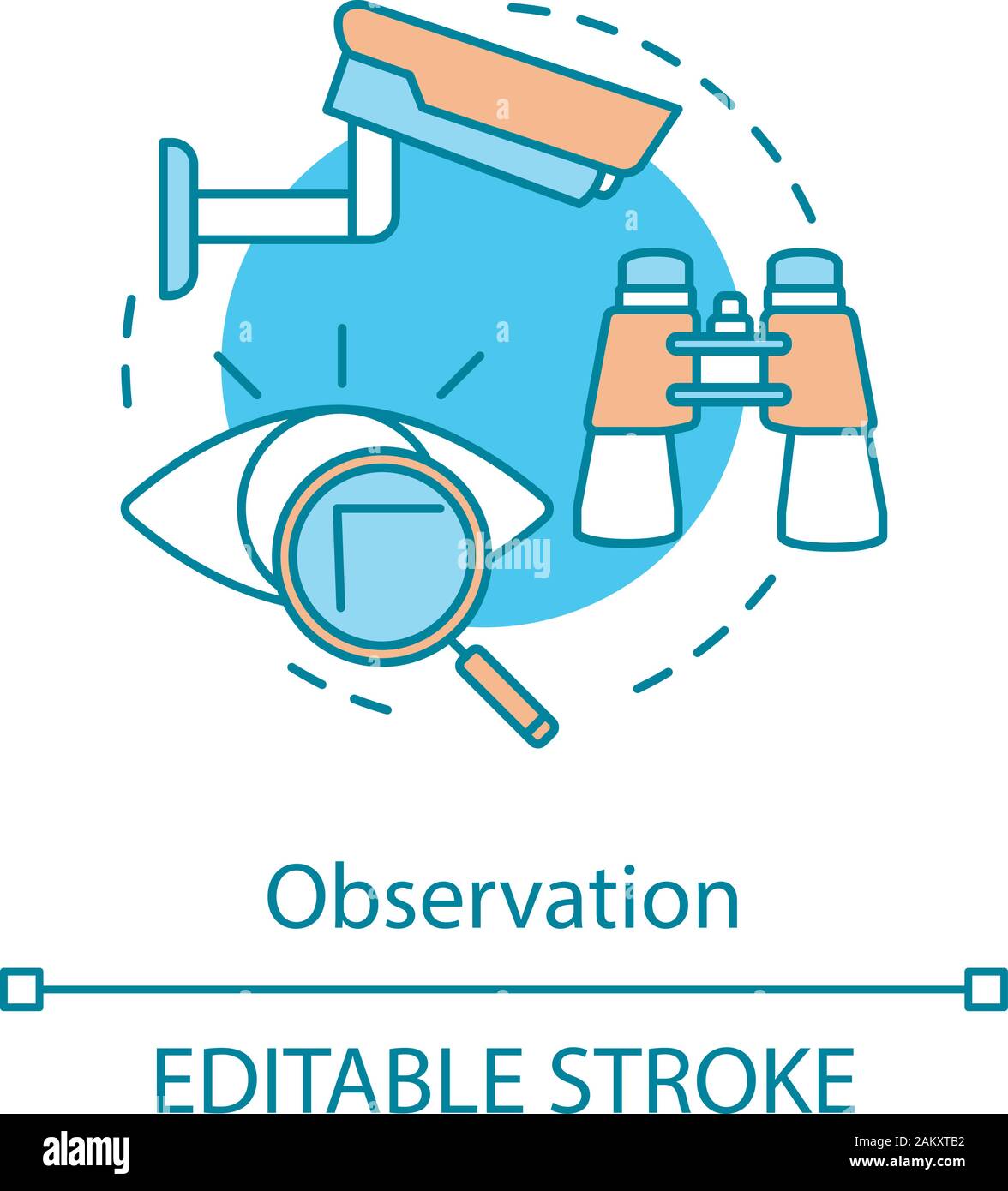 Observation concept icon. CCTV camera, binoculars, eye with magnifying ...