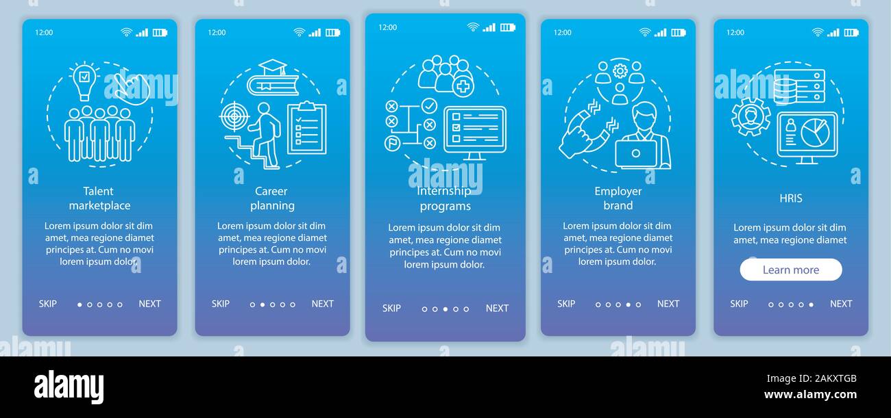 Talent management onboarding mobile app page screen vector template ...