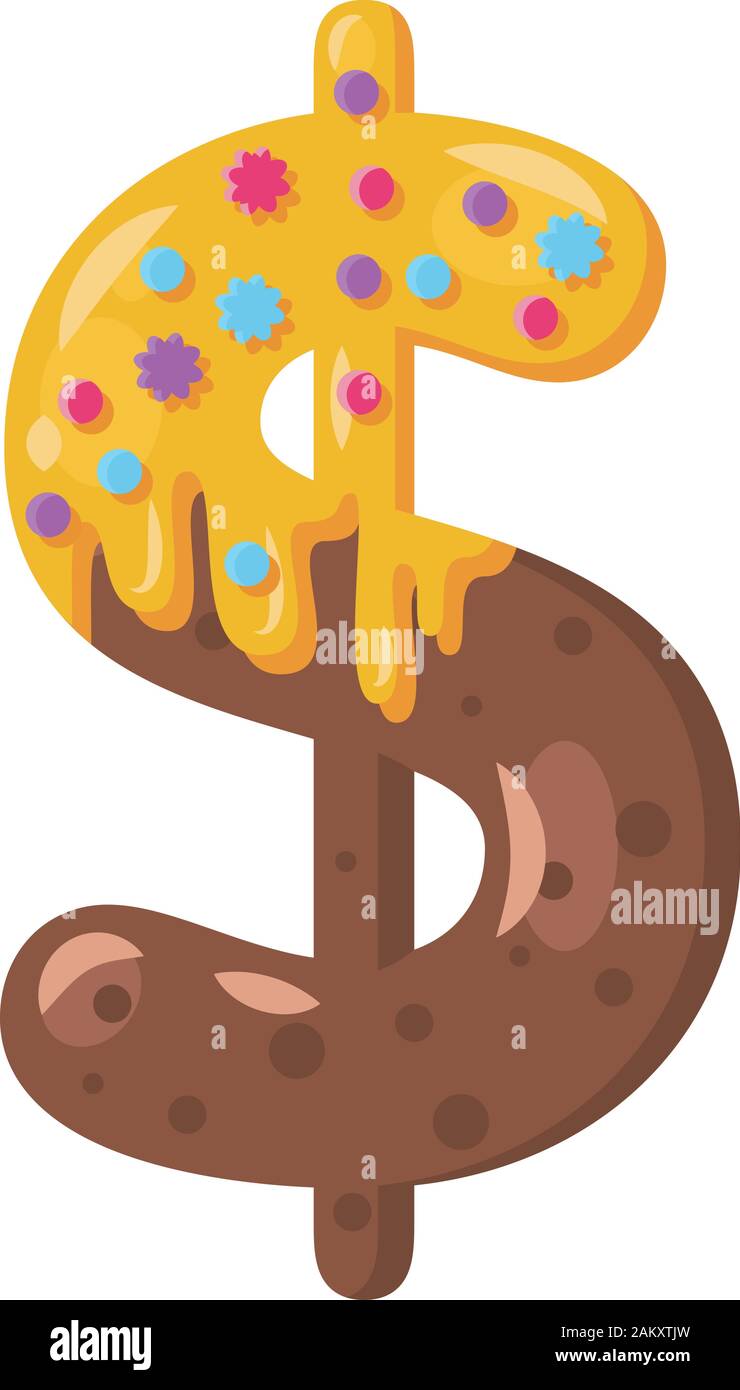 Donut cartoon dollar symbol vector illustration. Biscuit bold font ...