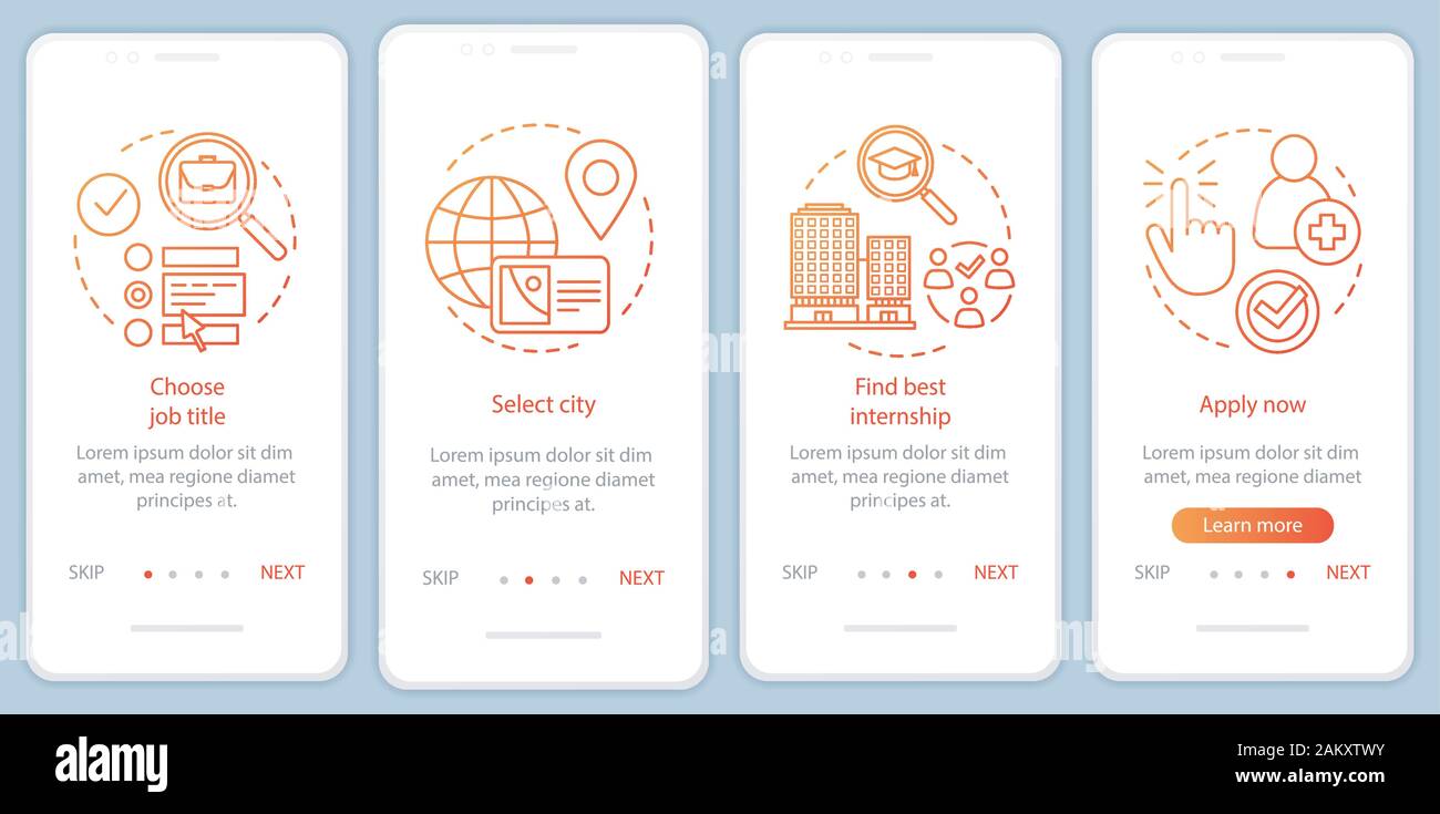Internship program onboarding mobile app page screen with linear ...