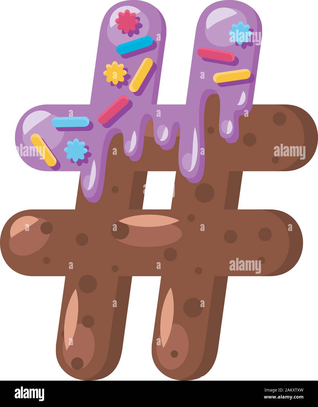 Donut cartoon hash sign vector illustration. Biscuit bold font style ...