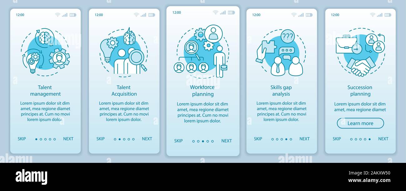 Talent management onboarding mobile app page screen vector template ...