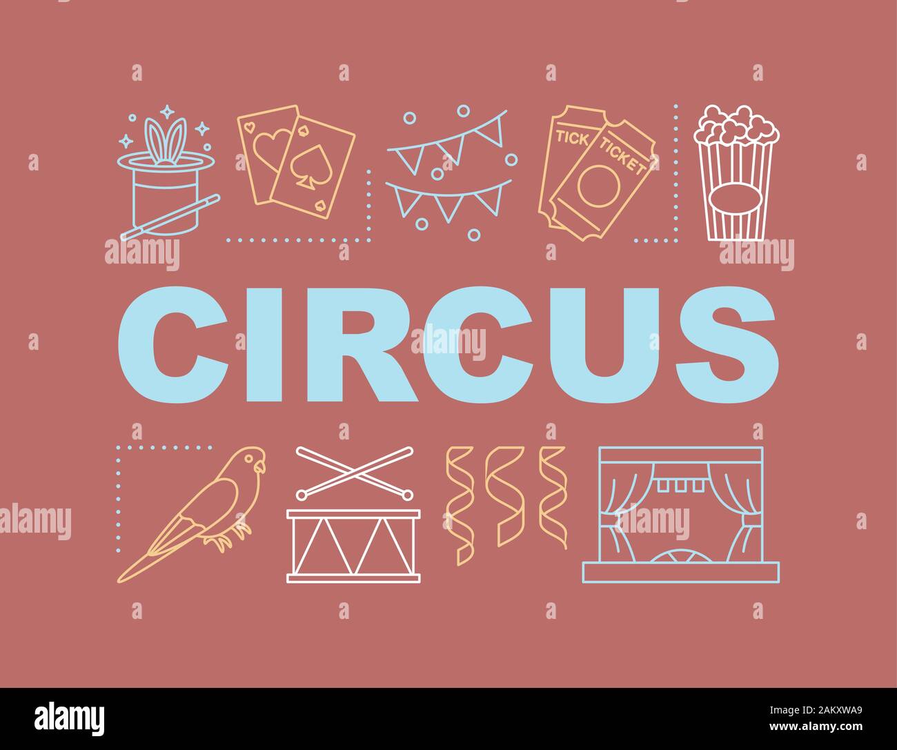 Circus word concepts banner. Tricks show. Legerdemain, performance ...