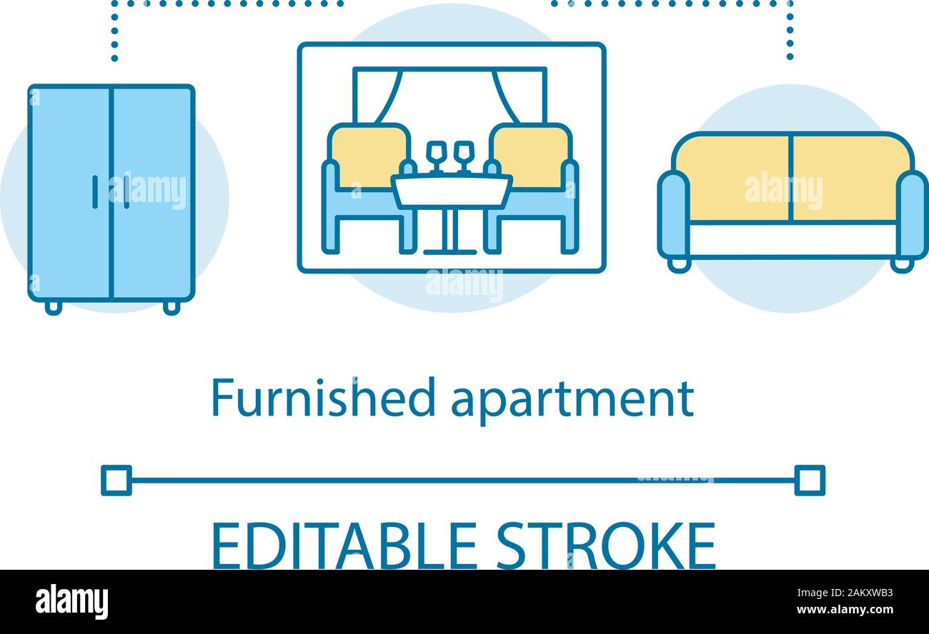 Furnished apartment concept icon. Accommodation with furniture ...