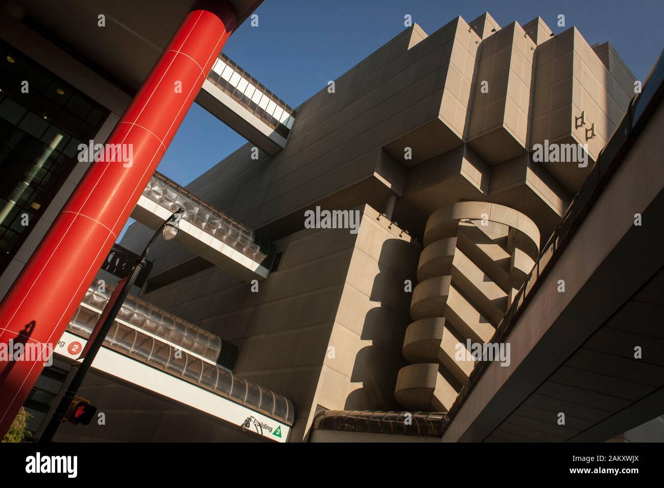 Slanted low angle view of the skyways between Peachtree Center ...
