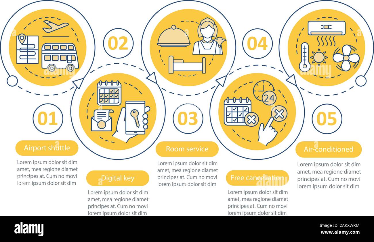 Hotel services vector infographic template. Airport shuttle, free ...