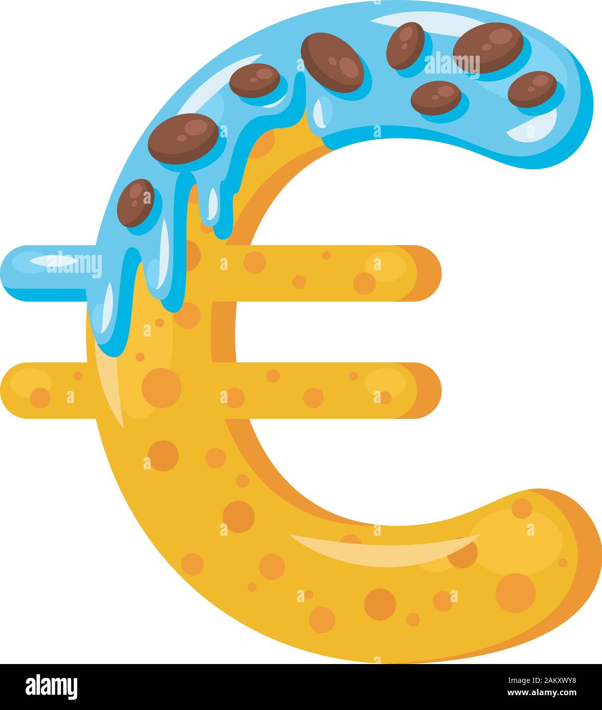Donut cartoon euro symbol vector illustration. Biscuit font style ...
