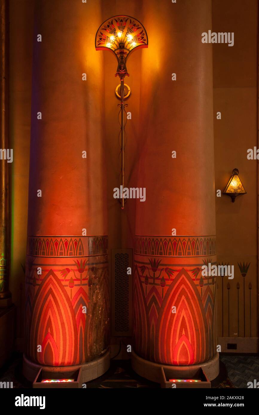 Two warmly lightened columns of the Egyptian Ballroom at the Fox ...