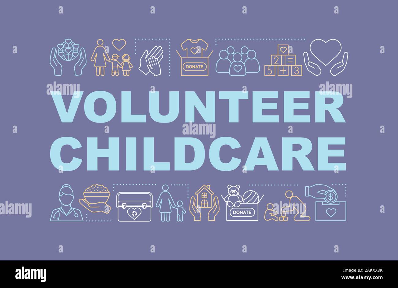 Childcare volunteering word concepts banner. Kids charity. Orphanage ...