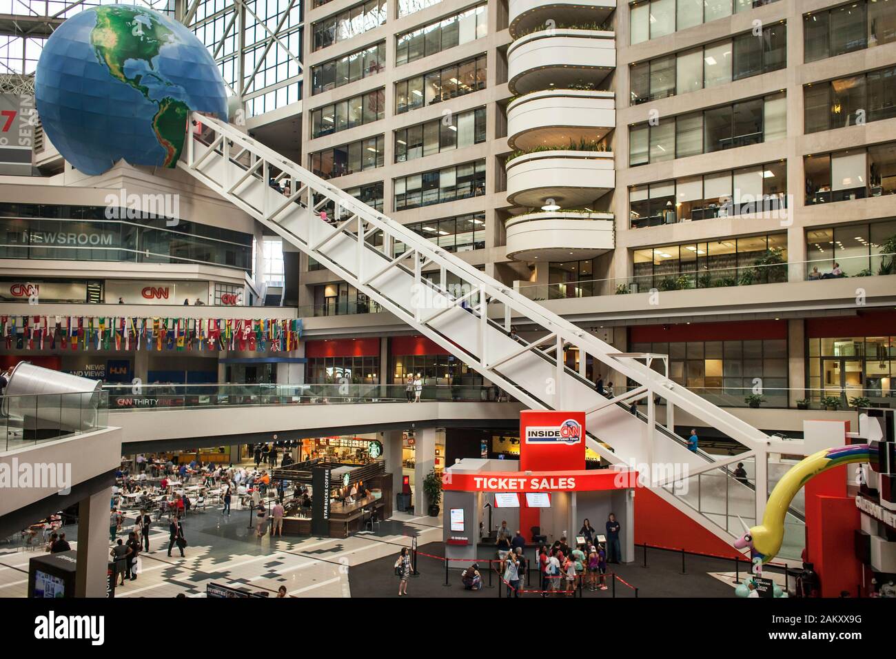 Horizontal view of the interior of the CNN TV headquarters with the ...
