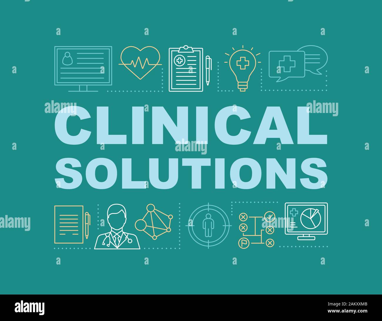 Clinical solution word concepts banner. Medical treatment. Diagnostics ...
