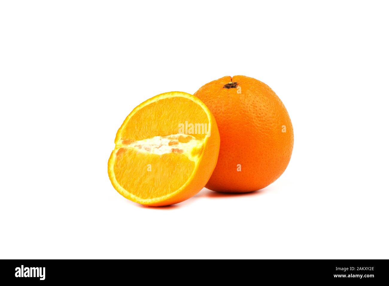 Whole orange fruit and its segment isolated on white background. Copy ...