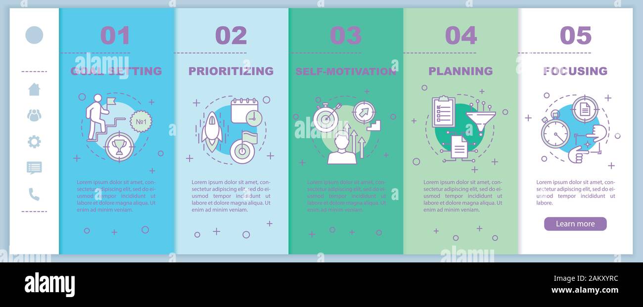 HR skills onboarding mobile web pages vector template. Employee qualities. Goal setting ...