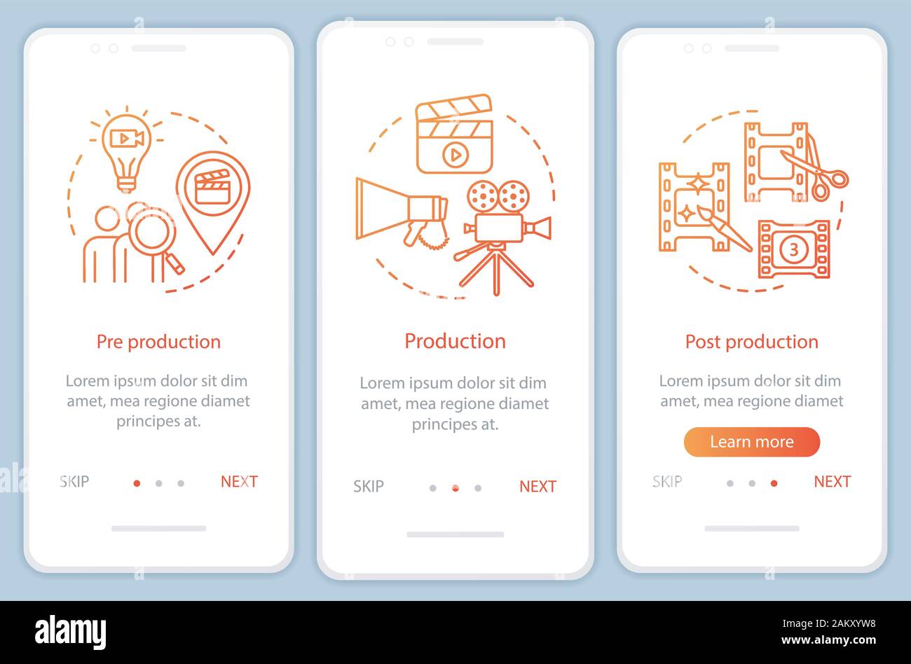 Video Production Onboarding Mobile App Page Screen Vector Template Film Making Industry