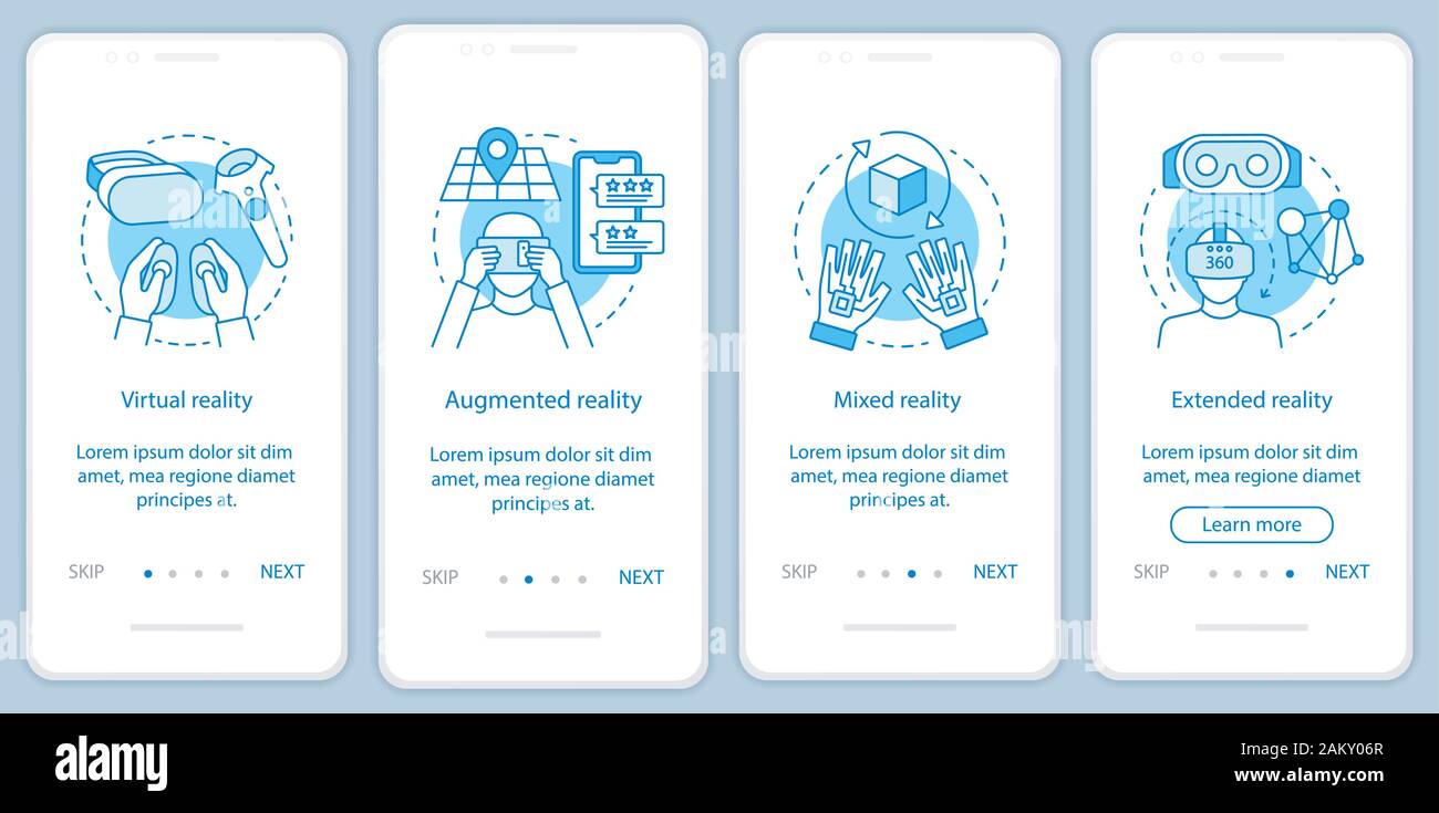 Extended Reality Onboarding Mobile App Page Screen With Linear Concept Virtual Augmented