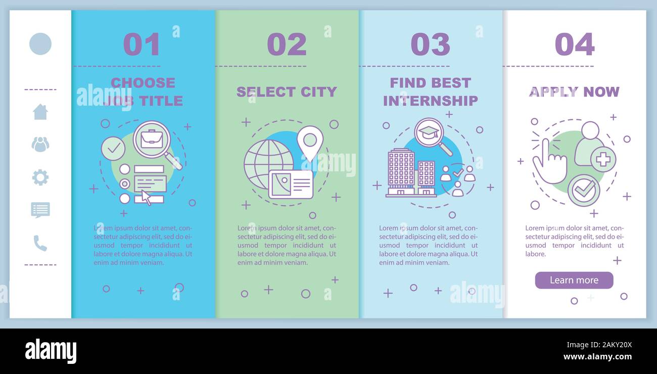 Internship program onboarding mobile web pages vector template. Student practice. Responsive ...