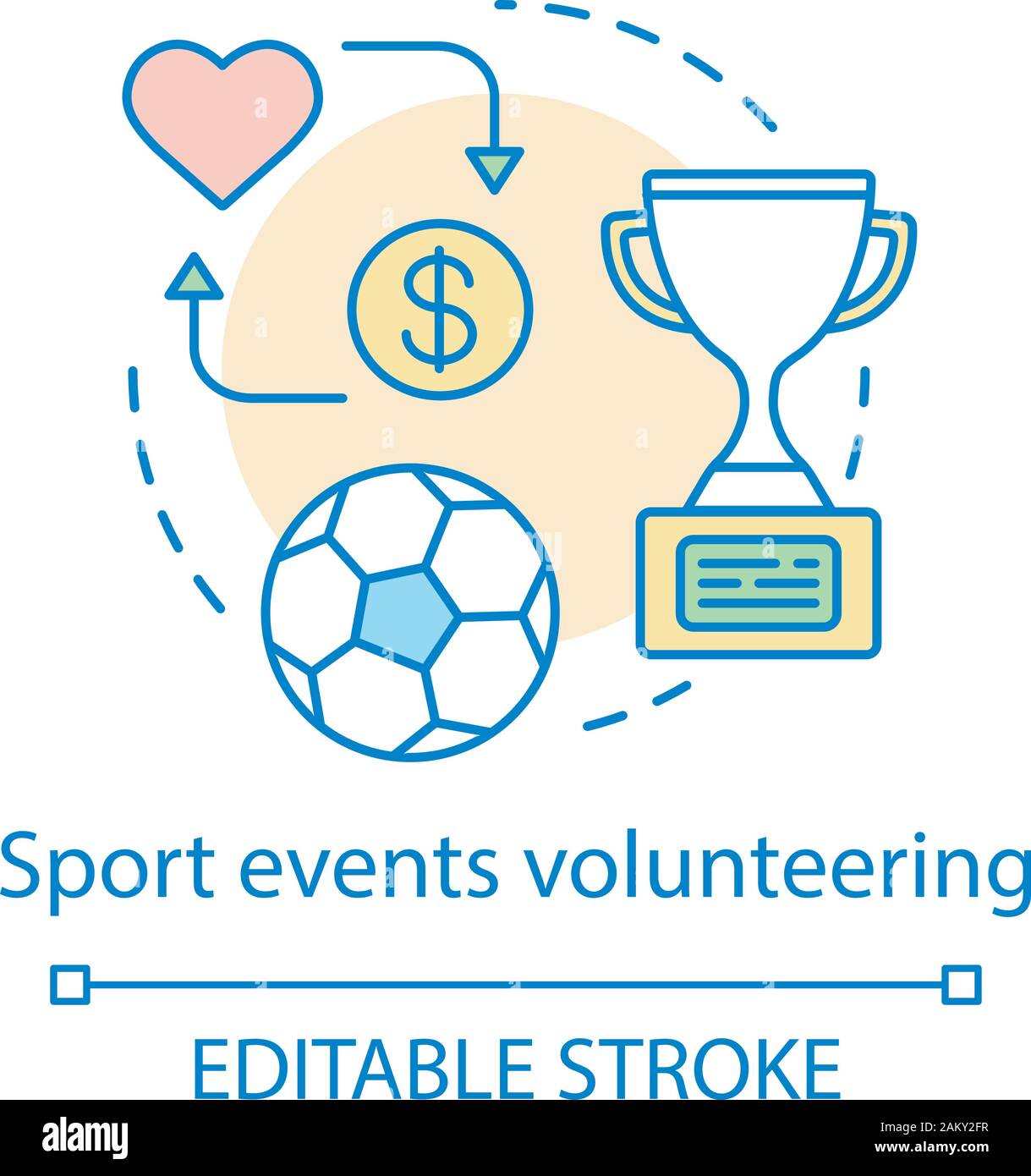 Sport events volunteering concept icon. Football volunteer program ...