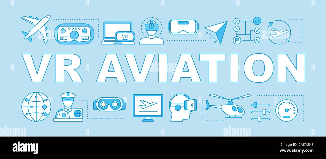 VR aviation word concepts banner. Flight simulator. VR pilot training ...