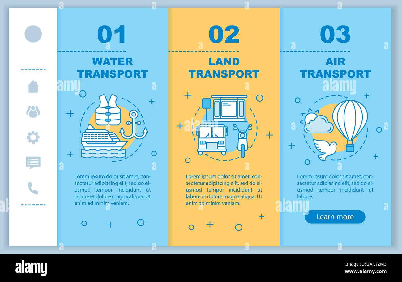 Transportation services onboarding mobile web pages vector template. Responsive smartphone ...