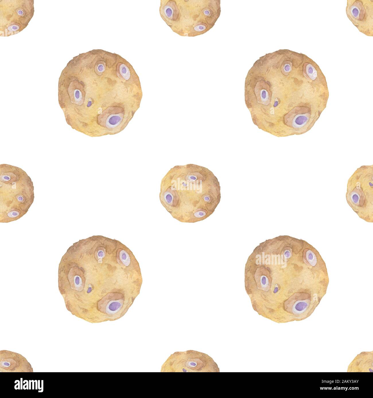 Cute watercolor pattern with fantasy cartoon yellow dust planets on the ...