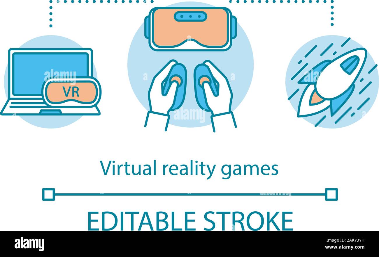 Virtual reality games concept icon. VR gaming equipment and software ...