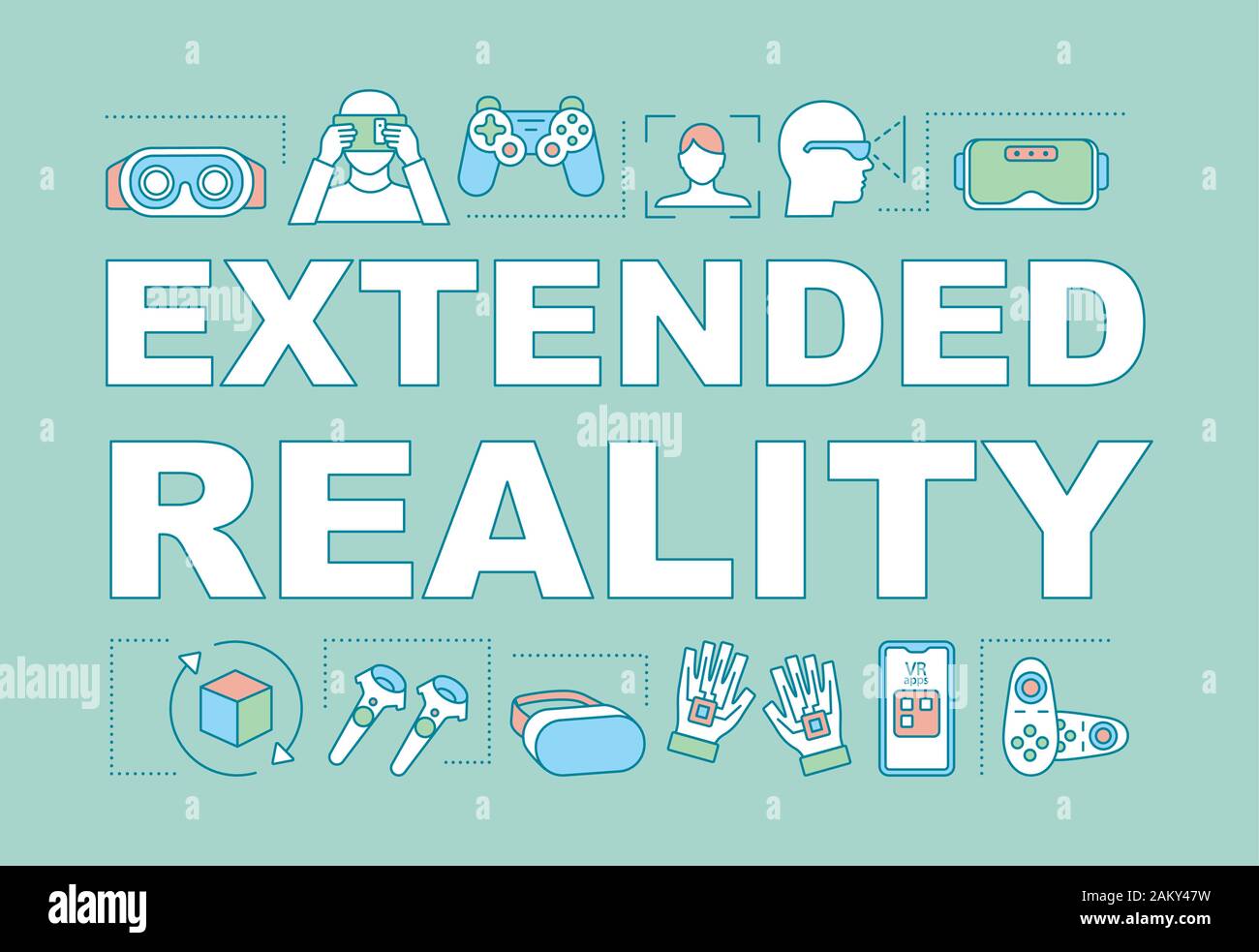 Extended reality word concepts banner. Innovative VR apps, games ... Extended reality word concepts banner. Innovative VR apps, games ...