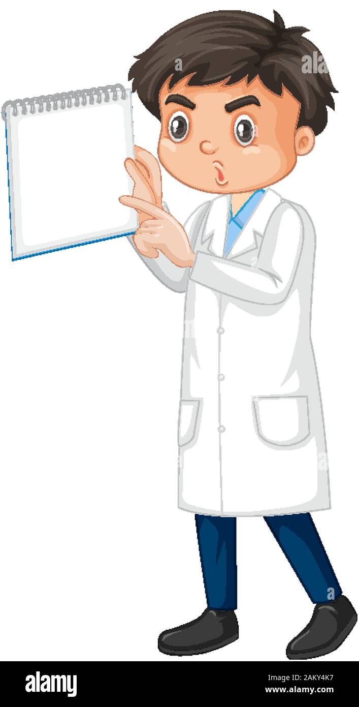 Boy wearing lab gown on white background illustration Stock Vector ...