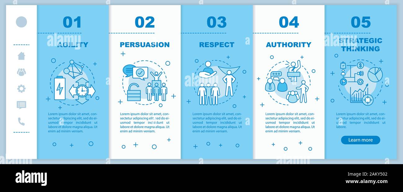 HR baseline skills onboarding mobile web pages vector template. Employee soft qualities. Respect ...