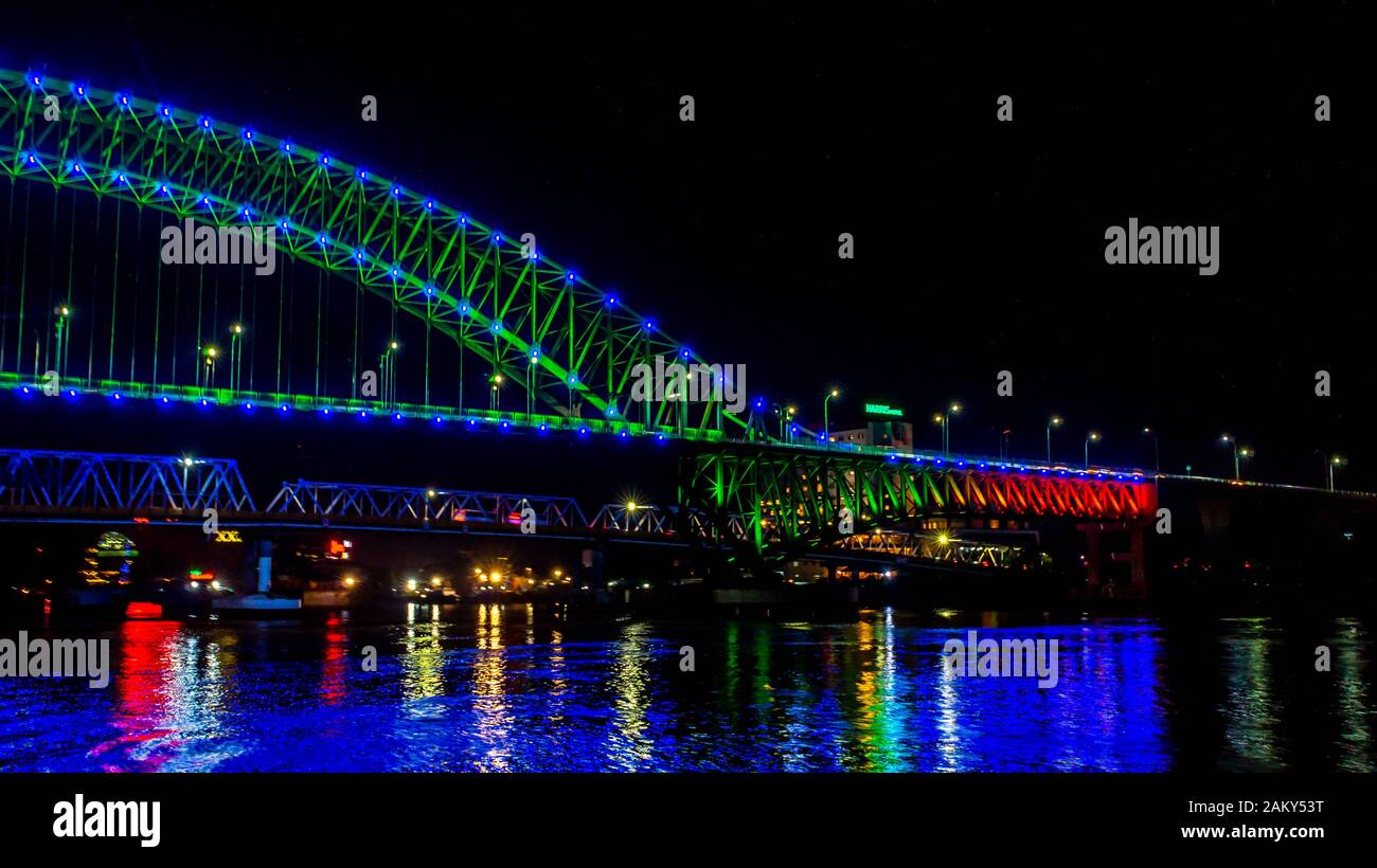 Mahakam bridge with beautiful lights, Samarinda Stock Photo - Alamy