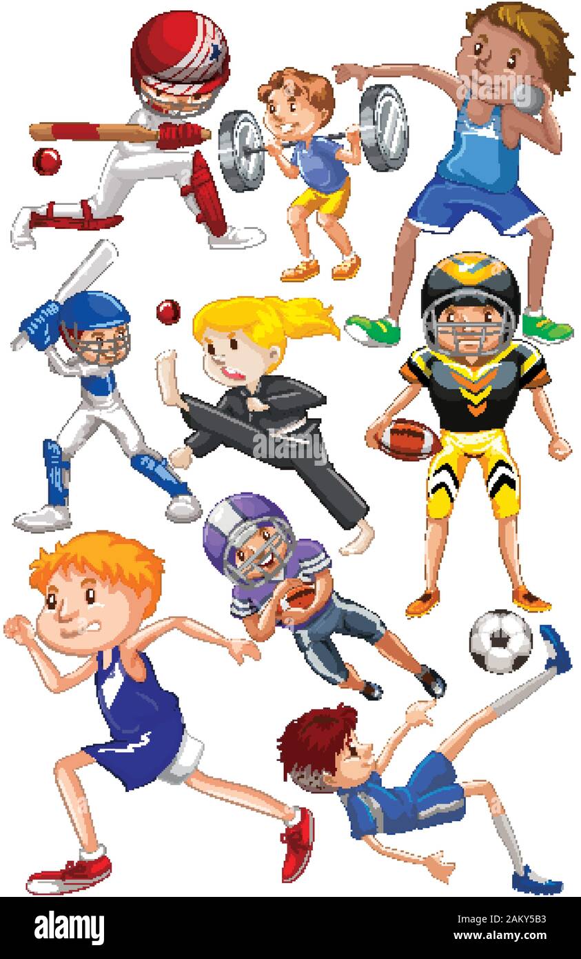 Many people doing different types of sports illustration Stock Vector ...