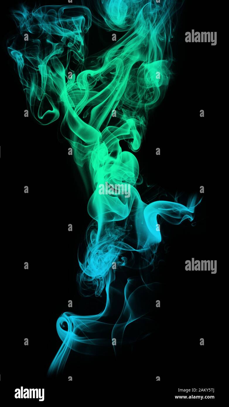 Acid neon cyan light blue green smoke on black background Stock Photo ...