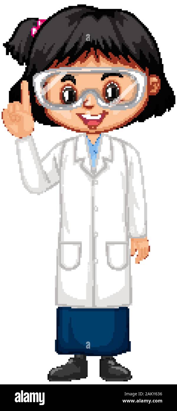 Girl wearing lab gown on white background illustration Stock Vector ...