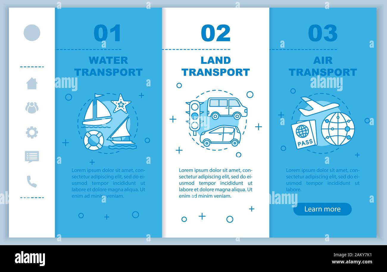 Transportation services onboarding mobile web pages vector template. Responsive smartphone ...