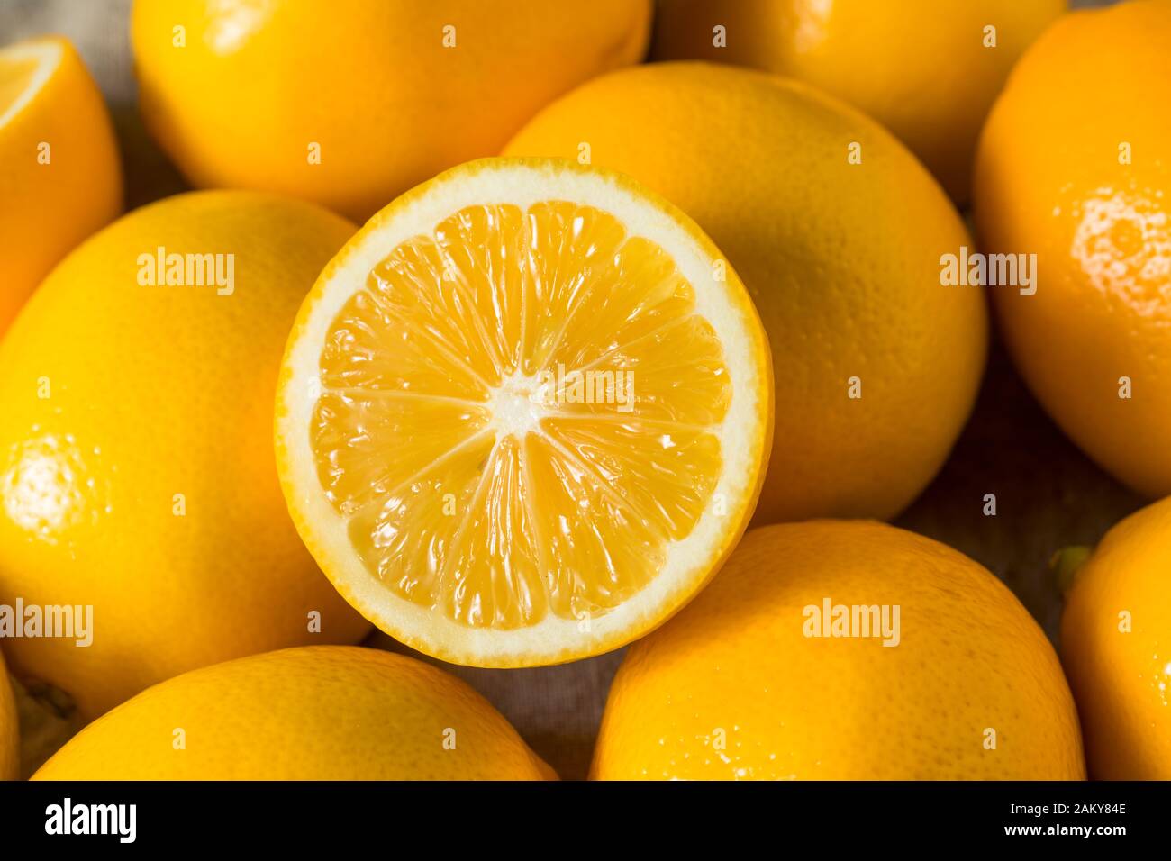Raw Yellow Organic Meyer Lemons in a Bunch Stock Photo - Alamy