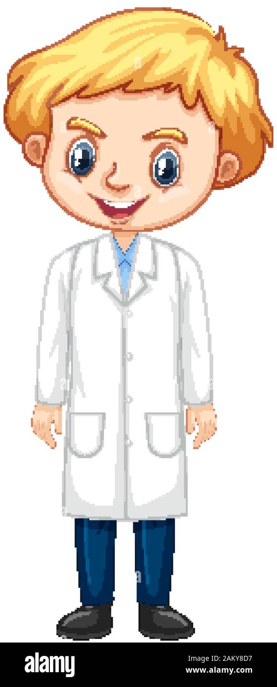 Boy in science gown on white background illustration Stock Vector Image ...