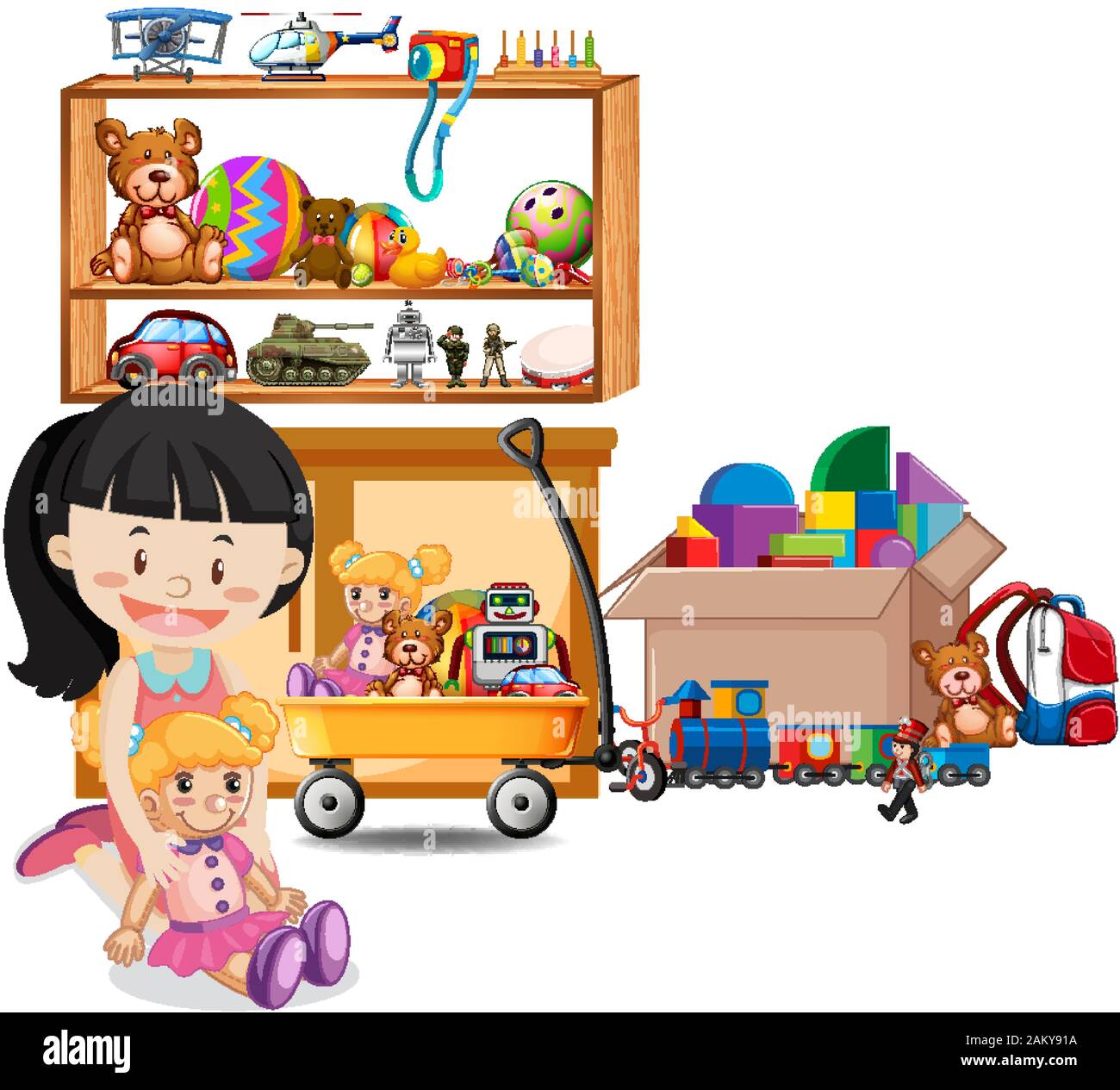 Scene with girl playing doll in the room illustration Stock Vector ...