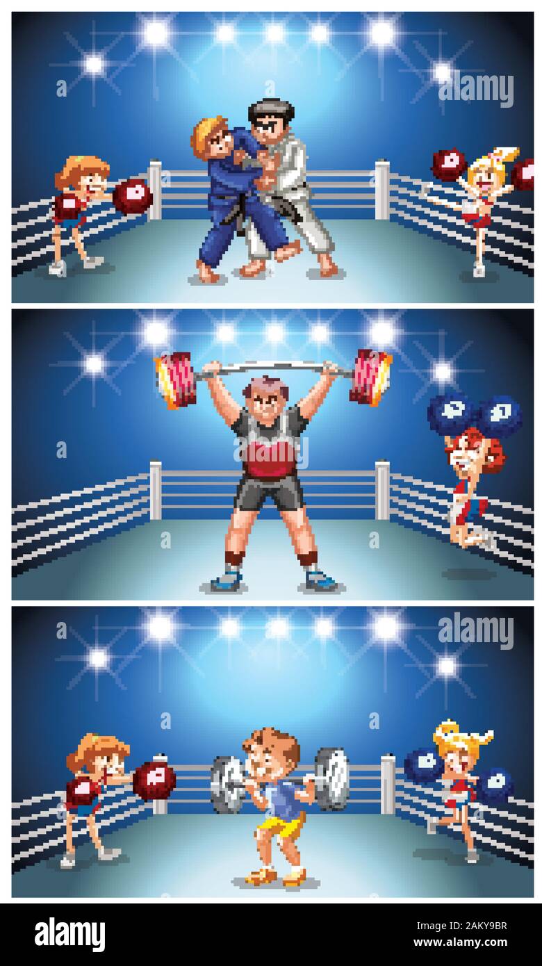 Scene with people fighting in the ring arena illustration Stock Vector ...