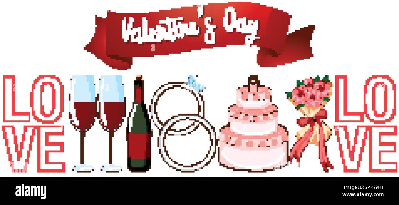 Valentine theme with many love symbols illustration Stock Vector Image ...